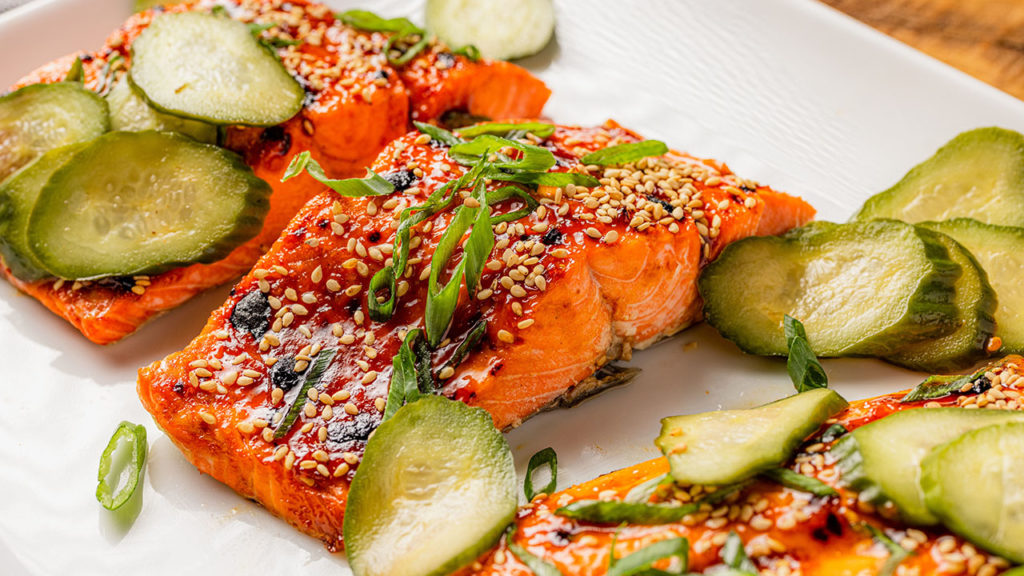 Gochujang-Glazed Salmon with Quick Pickled Cucumbers - Just Cook by ...