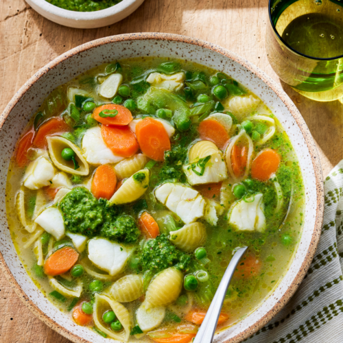 Cod and Spring Vegetable Minestrone with Ginger Pesto - Just Cook by ...