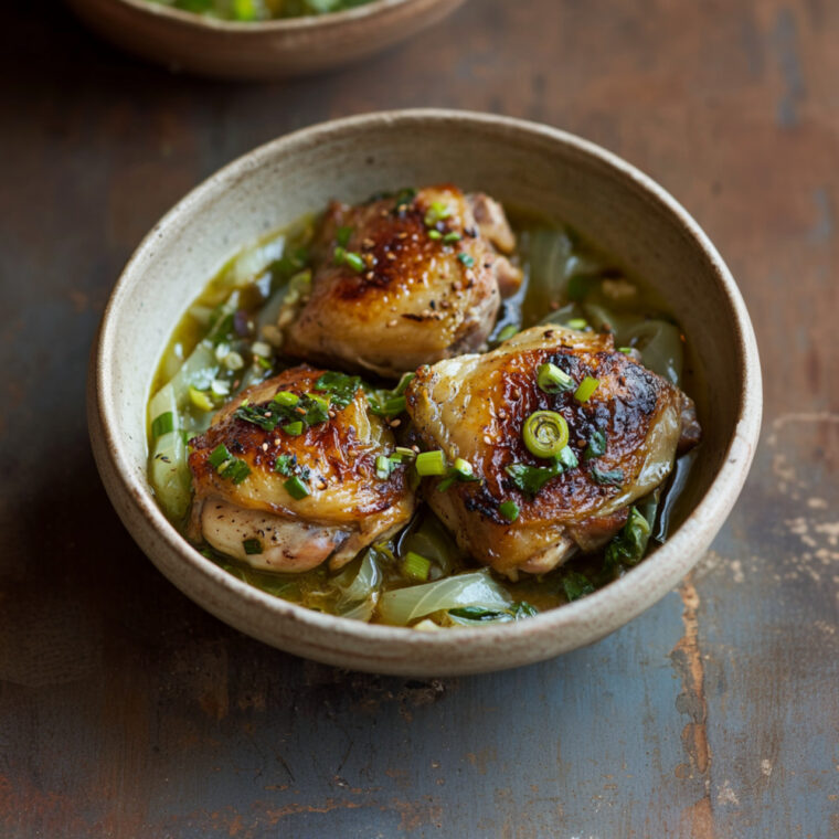 Braised Chicken Thighs and Cabbage with Scallion-Ginger Sauce - Just ...