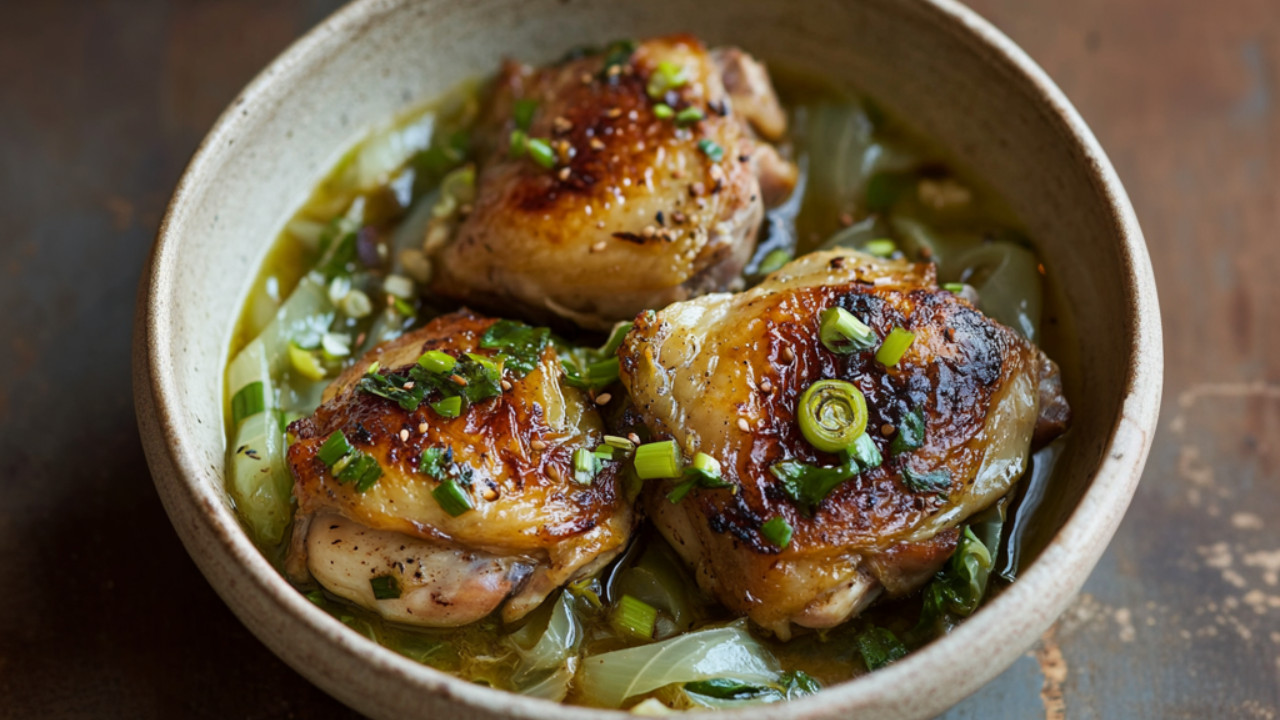 Braised Chicken Thighs and Cabbage with Scallion-Ginger Sauce - Just ...