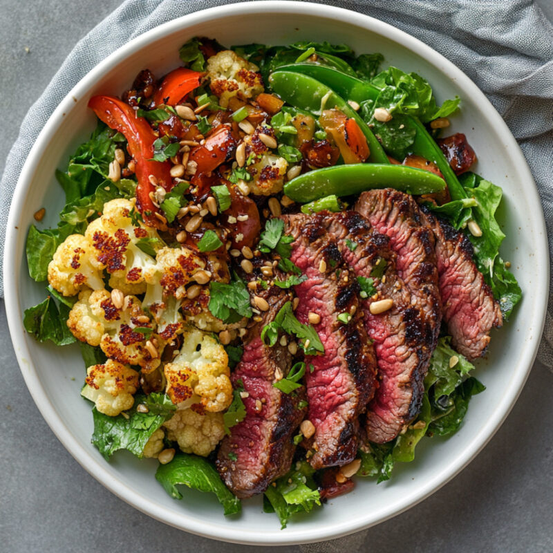 Asian-Infused Strip Steak Salad with Roasted Cauliflower and Sunflower ...