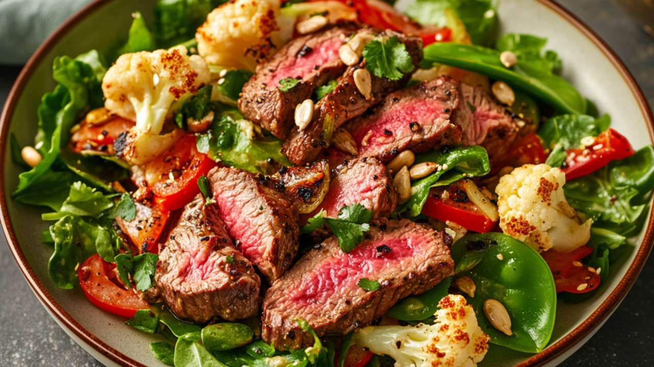 Asian-Infused Strip Steak Salad with Roasted Cauliflower and Sunflower ...